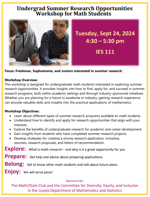 Undergrad Summer Research Workshop | Loyola University Chicago